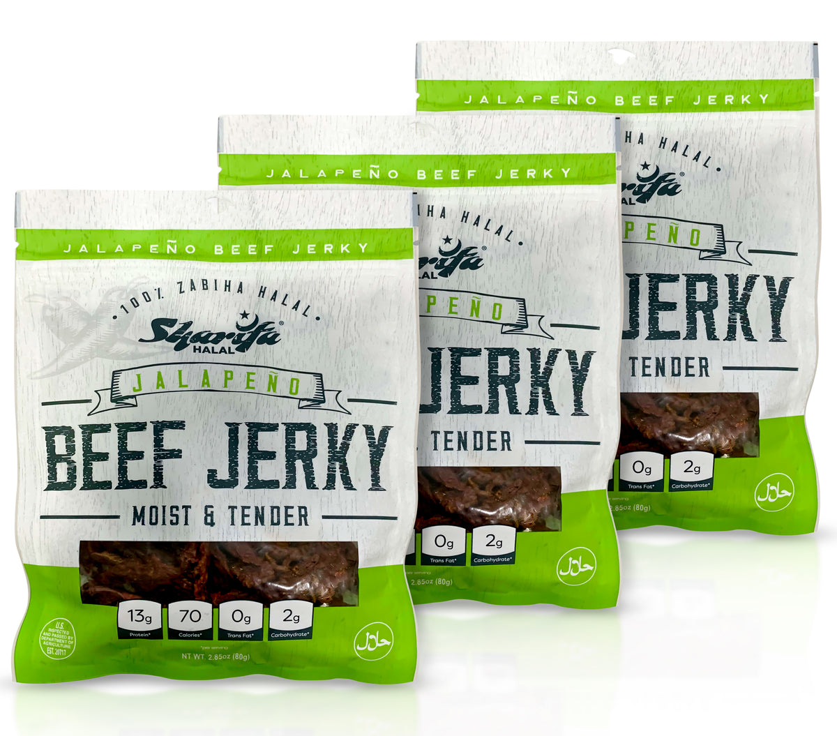Sharifa Halal Beef Jerky, Jalapeno, (3) 2.85 oz. Bag – Great Everyday